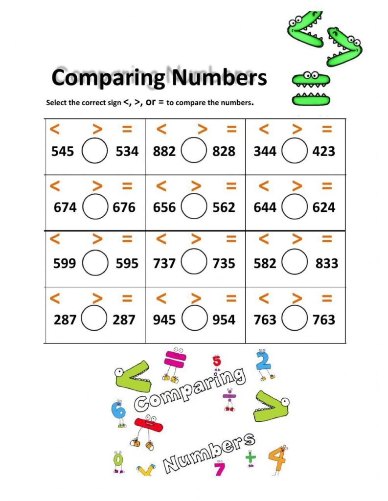 Comparing 3 Digit Numbers Worksheets - Ark for Kids
